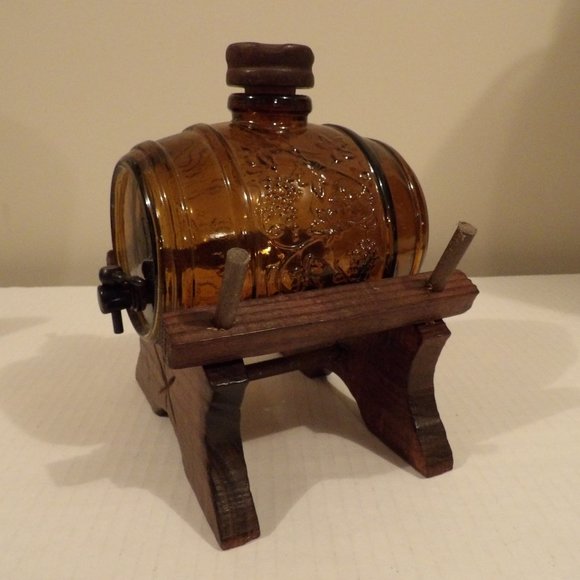 Unbranded | Accents | Vintage Amber Glass Keg W Wooden Stand Aurora ...